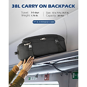 Hynes Eagle Carry on Backpack 38L Large Travel Backpack for Women Flight Approved Weekender Bag Laptop Backpack Men 15 inches Black 2023