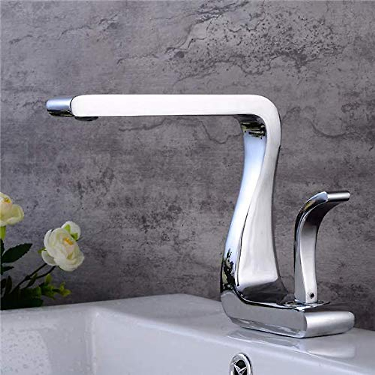 BathSelect Grohe Crane Deck Mount Bathroom & Kitchen Water Faucet - BST2161GB Luxury Mixer Faucet With Single Handle for Hot and Cold Water and Matching Pop-up Drain (Not Included) - Chrome Finish
