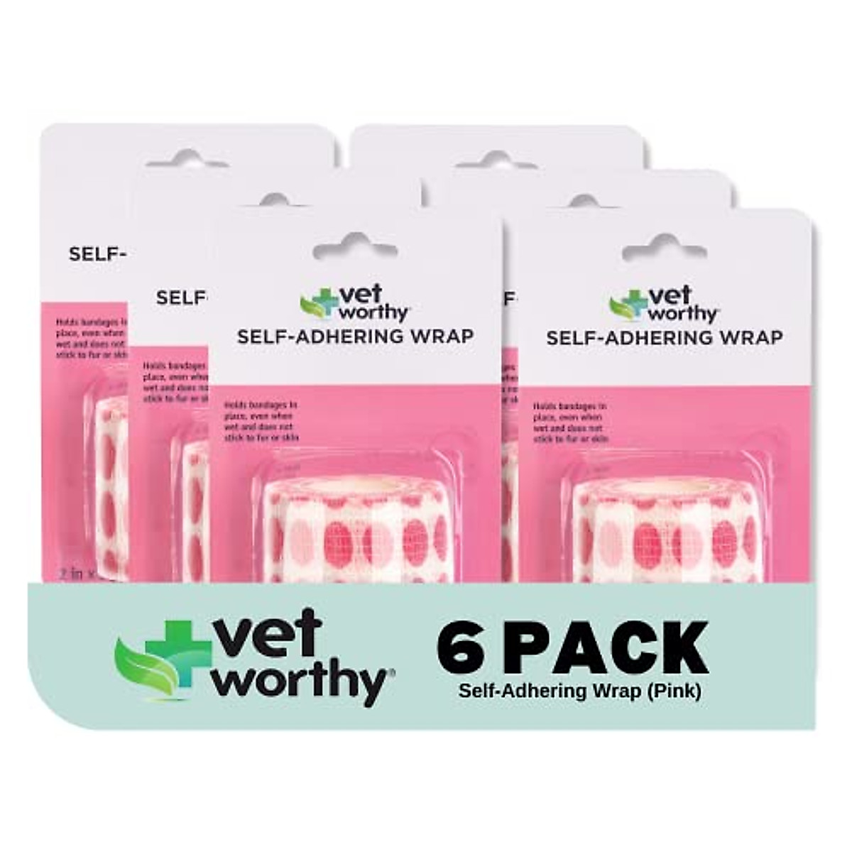 Vet Worthy Self Adhering Wrap for Dogs - Self Adhesive Bandage Wrap for Wounds, Injury, Sprain, and Swelling - Cohesive Bandage First Aid Tape for Dogs and Cats (2-Inch x 5-Yard (Pack of 6))