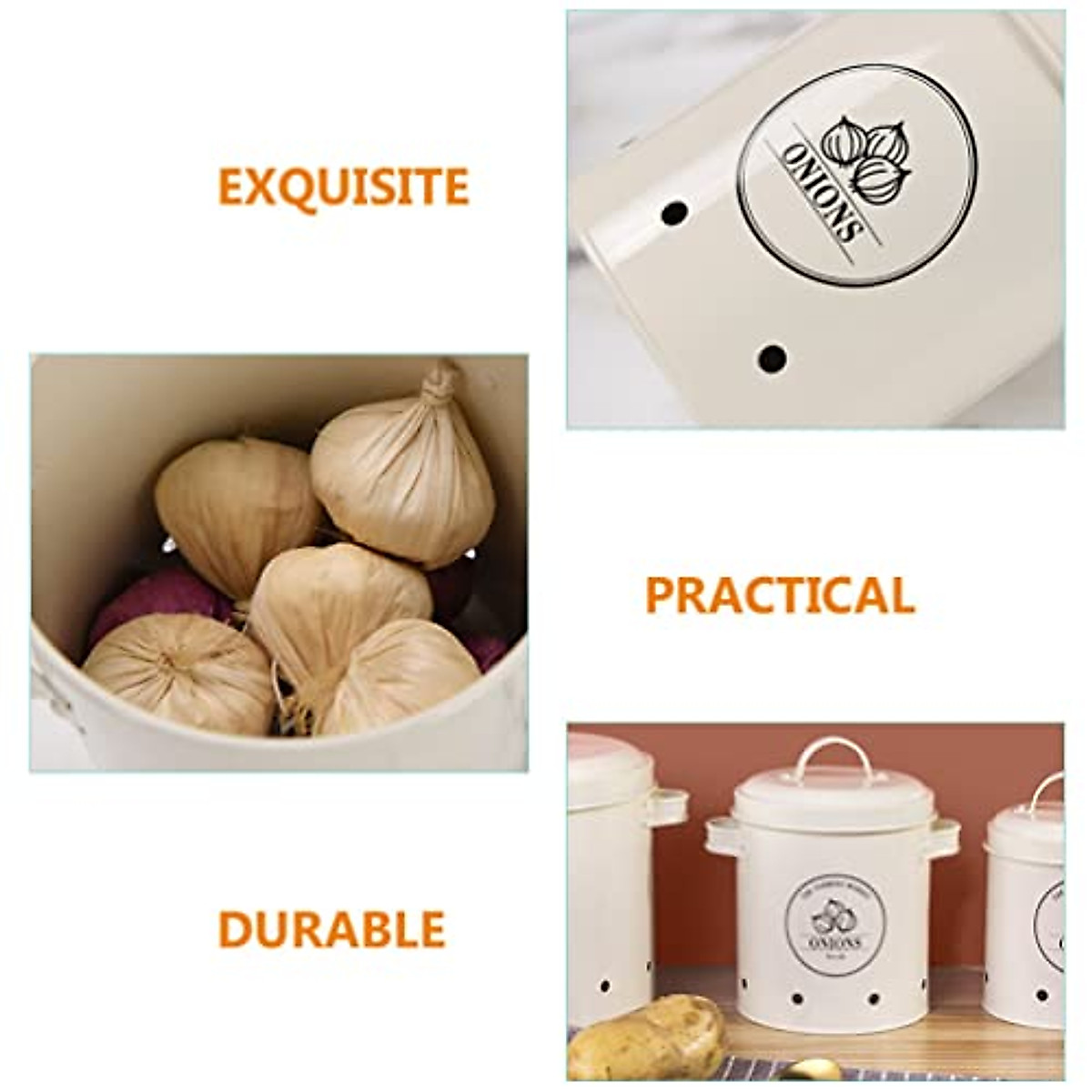 DOITOOL Garlic Storage Bin, Potato Bin, Garlic Keeper, Onion Storage Canister, Kitchen Storage Tins Jars Pots, Food Storage Container with Lids and Aerating Holes
