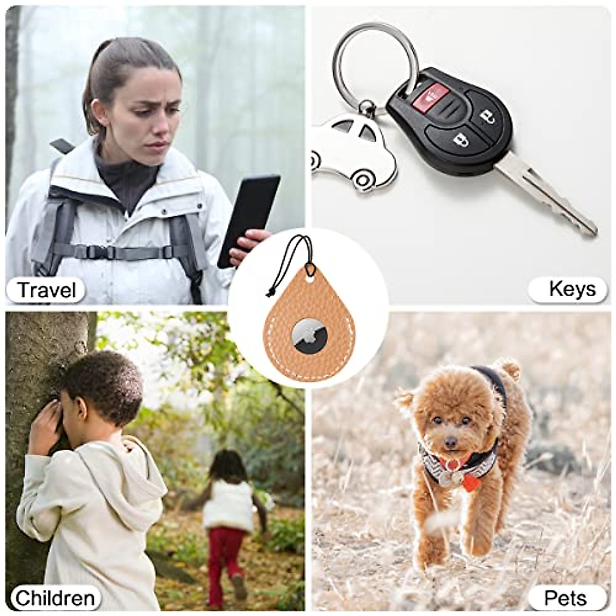 2 Pack Airtag Holder Leather Case Air Tag Cover Keychain GPS Tracker Remote Finder Key Travel Backpack Pet Locator