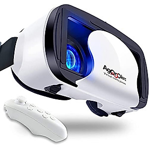 VR Headset with Controller Adjustable 3D VR Glasses Virtual Reality Headset HD Blu-ray Eye Protected Support 5~7 Inch with Controller
