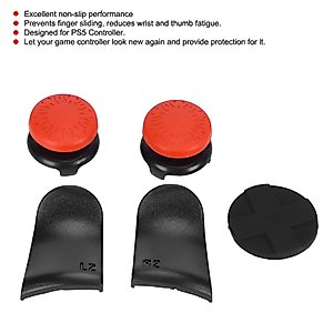 5 in 1 Controller Accessory for, Thumb Stick Grip Key Joystick Cover, L1/R2 Key Extender, Joystick Key, Cross Key (red)