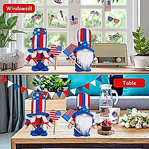 4th of July Decorations Gnomes, 2pcs Mr & Mrs. Gnomes Plush Memorial Veterans Armed Forces Day Decor, Handmade USA Gnome Tabletop Sign Ornaments Party Supplies for Fourth of July Patriotic Day