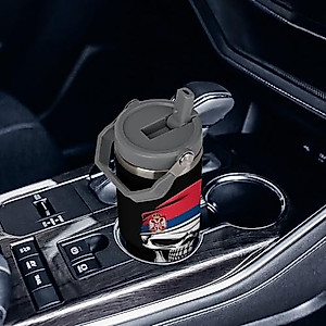 Serbian Serb Flag Skull 30 OZ Insulated Tumblers with Handle And Straw Leakproof Vacuum Insulated Stainless Steel Water Bottle for Car Fishing Travel