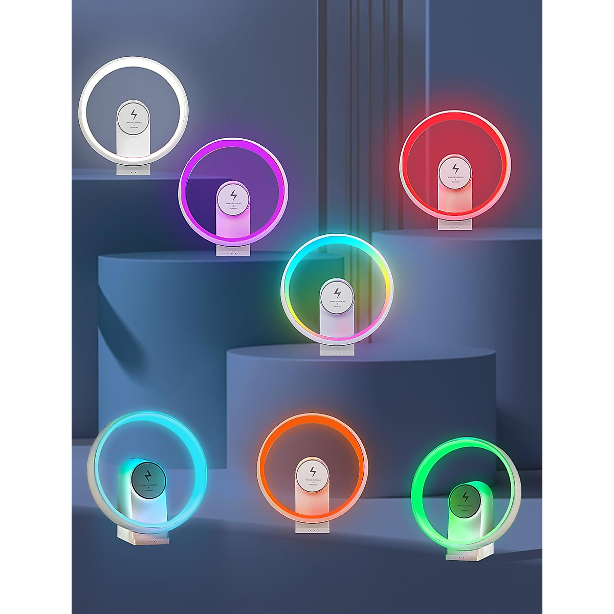 LOVME Wireless Bluetooth Speaker with RGB Light, Skywheel 15W Wireless Charger Ambient Lamp & Phone Holder, Bedside Night Light for Bedroom, Gift for Teen Kids (Battery Included)