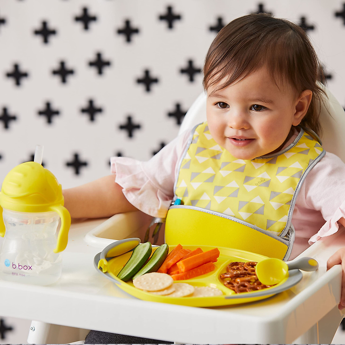 b.box Bottle to Cup Transition Pack - Includes 4 Lids (Nipple, Spout, Straw, Training Cup Lid), BPA-Free, Dishwasher-Safe, Ages 4+ Months (Lemon, 8oz)