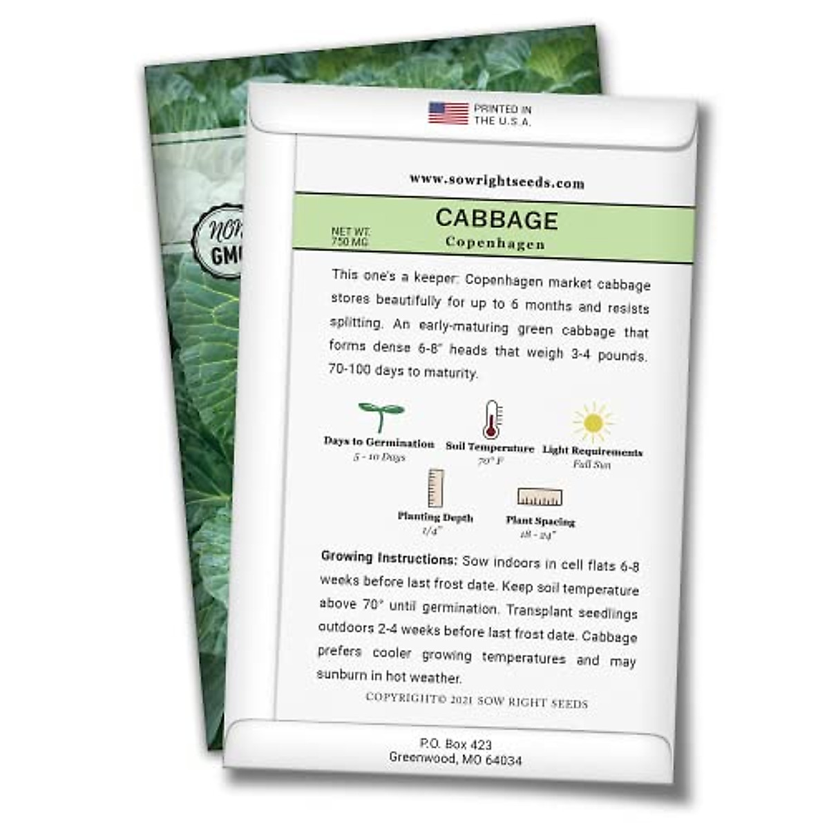 Sow Right Seeds - Copenhagen Market Cabbage Seed for Planting - Non-GMO Heirloom Packet with Instructions to Plant and Grow an Outdoor Home Vegetable Garden - Early Variety - Wonderful Gardening Gift