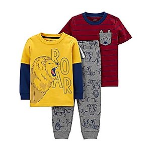 Simple Joys By Carter's Baby Boys 3-piece Playwear Pants Set, Grey Bear/Maroon Stripe/Yellow Lion, 18 Months US