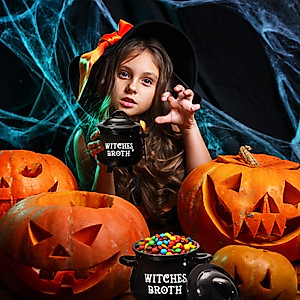 Bokon 4 Sets Witches Broth Cauldron with Broom Spoon 22 oz Ceramic Bowl Cauldron Pot for Soup Serving Halloween Kitchen Decorations