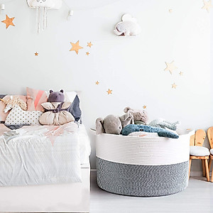 INDRESSME XXXL Large Cotton Rope Woven Basket Laundry Storage Bin with Handles (Set of 2)