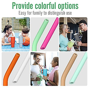 MLKSI 6 Pack Silicone Straw Replacement 40 oz for Stanley Quencher Tumbler, Reusable Bent Straws with Cleaning Brush for Stanley H2.0 FlowState Stainless Steel Simple Modern 40 oz Tumbler