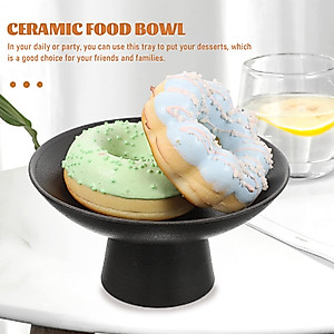 Yardwe Footed Fruit Bowl Pedestal Dessert Bowl Ceramic Fruit Bowl Fruit Container for Lunch Tray Fruit Tray (Black, 5.9inch)
