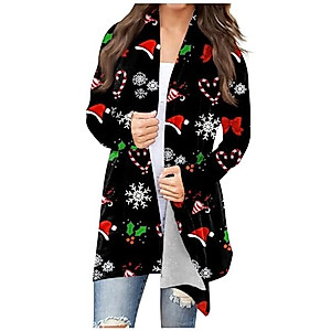 Christmas Cardigan for Women Plus Size Women's Christmas Sweater Cardigan Long Sleeve Oversized Open Front Xmas Tree Snowflake Outwear Coat