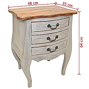 vidaXL Solid Reclaimed Wood Bedside Cabinet w/ 3 Drawers Nightstand Side Table