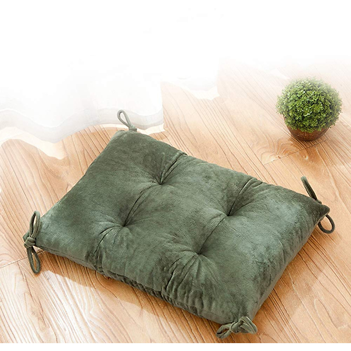 JINGXIN Crystal Velvet Fabric Chair Pad Rectangle Stool Cushion Students Seat Pad,with Ties - 11.8 x 17.7 inch,Pine Green