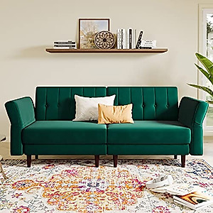 Belffin Velvet Convertible Futon Sofa Bed Memory Foam Futon Couch Sleeper Sofa Green