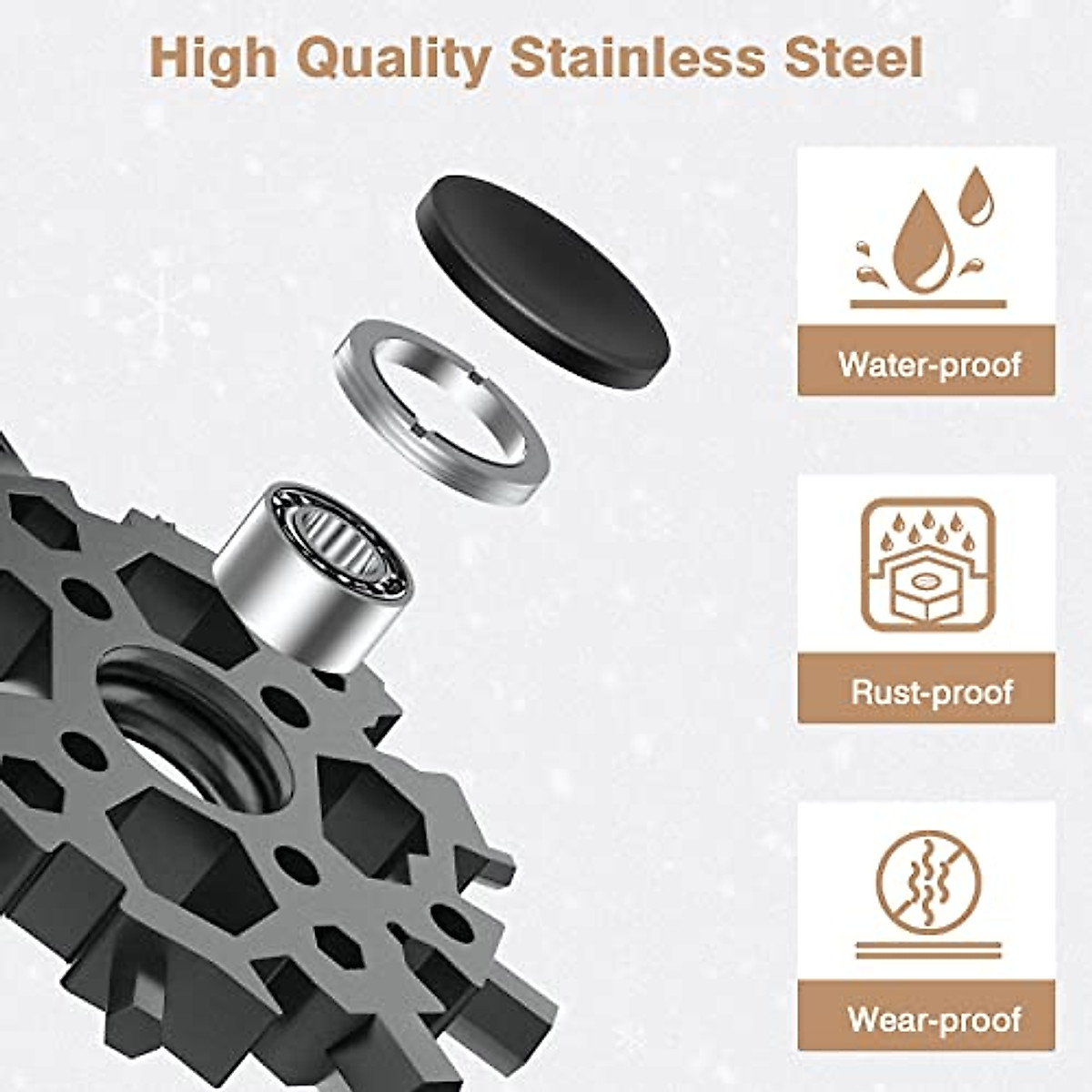 23-in-1 Snowflake Multitool, Roylvan Stainless Steel Snowflake Multi Tool Gadgets Flat Cross Screwdriver Kit Portable Outdoor Camping Bottle Opener Wrench with 2pcs Carabiners, Black