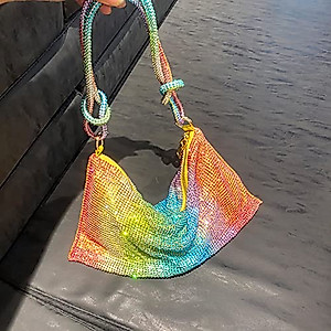 Bisadon Rhinestone Purses for Women Chic Sparkly Evening bag Bling Hobo Handbag Shiny Silver Purse for Party Club Wedding Rainbow