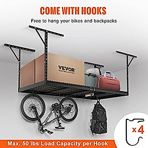 VEVOR Overhead Garage Storage Rack, 4x8 Garage Ceiling Storage Racks, Heavy Duty Adjustable Cold Rolled Steel Racks for Garage Storage, Organization, 600 lbs Load Capacity, 22''-40" (Black)