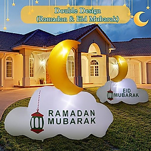 Dawdix 5FT Ramadan Inflatable Decorations, Eid Mubarak Inflatable Crescent Moon Decoration, Blow Up Ramadan Mubarak Yard Decor with LED Lights for Muslim Holiday Party, Garden