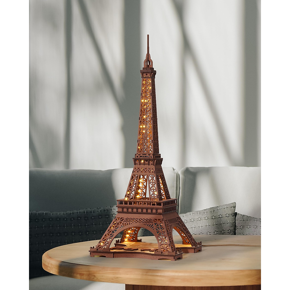 Rowood Eiffel Tower,3D Puzzle Model Kits for Adults,DIY 3D Wooden Puzzles for Adults,Builing Set with LED,Home Decoration Festival Gift Idea