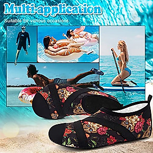 VIFUUR Womens Mens Water Shoes Barefoot Quick Dry Aqua Socks for Beach Swim Yoga Outdoor Sports SkullBlack-38/39