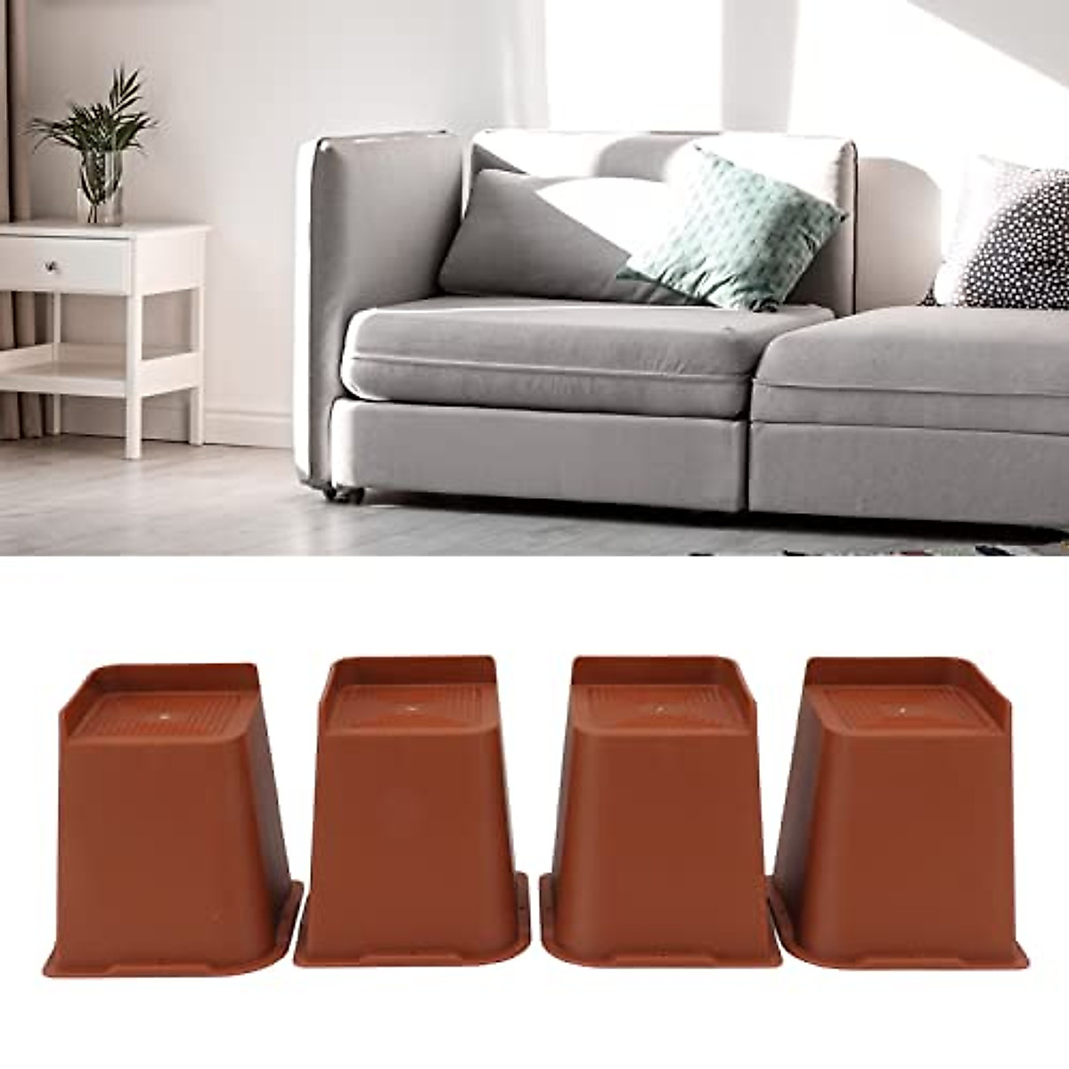 Oumefar 4Pcs Furniture Lift Risers ABS Furniture Bed Risers 6 Inch 8 Inch Heavy Duty Risers for Sofa and Table (Brown)