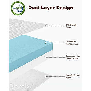 Slumbrae [Full XL] Mattress Topper, 4" Memory Foam Mattress Topper with Ultra Soft Cover & Corner Straps, CertiPUR-US Certified, Dark Grey