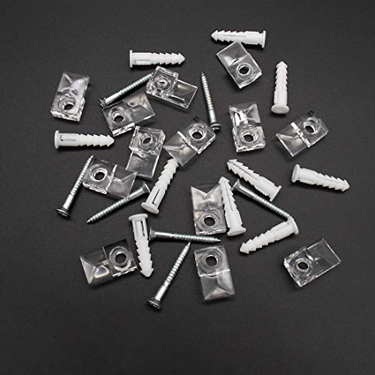 BAGTeck 22 Sets of Mirror Holder Clips Kit，Crystal Clear Plastic Mirror Clip, Mirror Holder Clips Glass Retainer Clips Kit，Mirror Hanging kit with Screws and Fixed Mirror Box Door