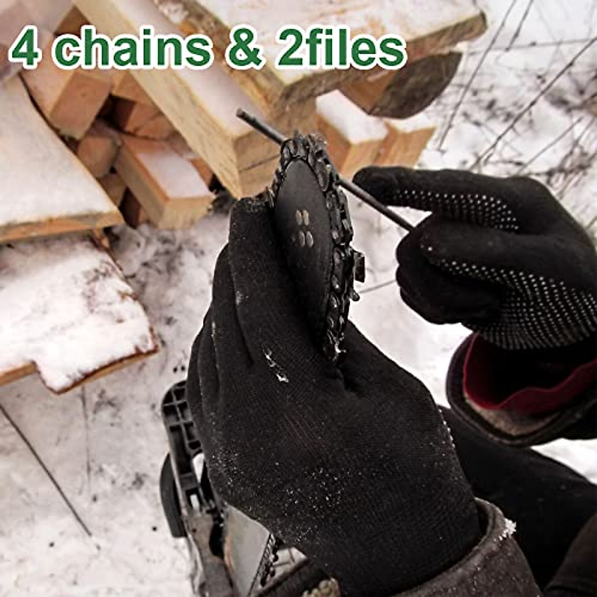 4 Pack 20 Inch Chainsaw Chain 0.325 Pitch .050 Inch Gauge 76 Drive Links with 2 Sharpening Files Heavy Duty Carbon Steel Chains Fit Most Major Chainsaw Brands
