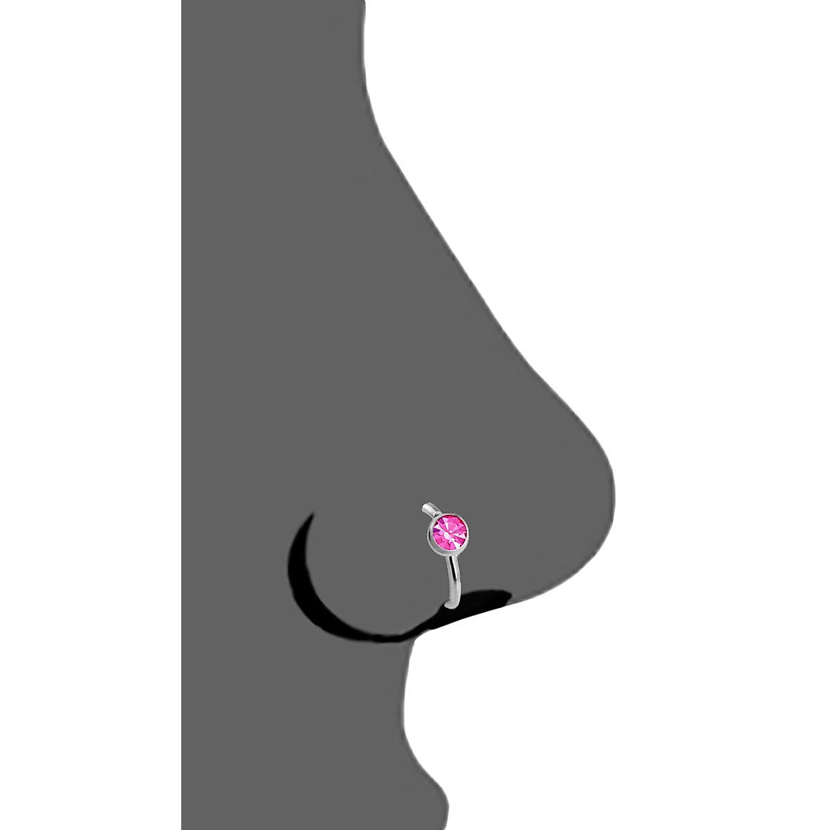 Forbidden Body Jewelry 20g Surgical Steel 8mm Pink CZ Crystal Hoop Nose Ring