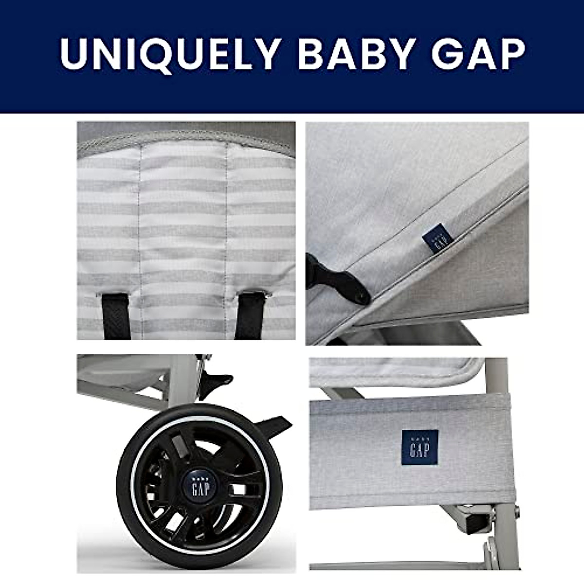 babyGap Classic Stroller - Lightweight Stroller with Recline, Compact Fold & Removable Parent Organizer - Made with Sustainable Materials, Grey Stripes