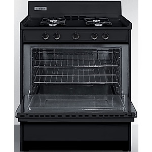 Summit Appliance TNM2107C 30" Wide Open Burner Gas Range in Black with Electronic Ignition, Four Open Burners, Adjustable Oven Racks, Broiler Pan, Porcelain and Steel Construction