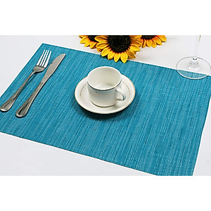 SHACOS Placemats Set of 6 Woven Vinyl Place Mats for Dining Table Wipe Clean Stain Resistant Table Mats (6, Teal Blue)