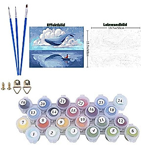 FILASLFT Painting by Number for Adults, Paint by Numbers Whale Ocean for Kids and Beginner, Oil Painting on Acrylic Canvas Paintwork, Wall Decor（16x20inch）