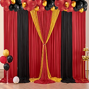 10ft x 10ft Wrinkle Free Red Backdrop Curtains for Parties, Polyester Photo Backdrop Drapes 2 Panels 5x10ft for Weddings Birthday Party Christmas Photography Background