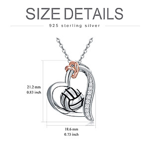 YAFEINI Volleyball Necklace Sterling Sliver Heart Charm Pendant Sports Necklace Jewelry for Women