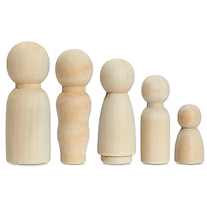 Juvale Set of 50 Unfinished Wood Peg Dolls Family, Wooden People for Crafts, Dollhouse Figures (5 Sizes)