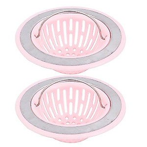 uxcell Plastic Household Kitchen Round Basin Sink Residue Stopper Strainer 2pcs Pink