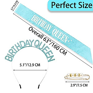 Kaiersi Birthday Crowns for Women Birthday Queen Sash & Rhinestone Headband Set - Birthday Tiara and Sash kit,Crystal Hair Accessories for Cake Toppers Birth Hairpiece Hair Band for Party (Blue)