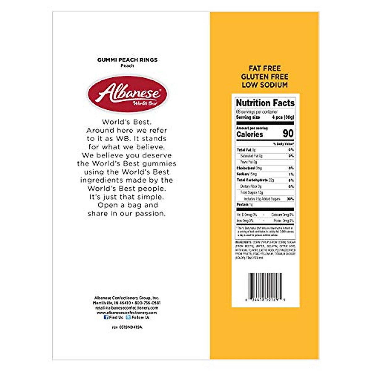 Albanese World's Best Gummi Peach Rings, 4.5lbs of Easter Candy, Great Easter Basket Stuffers