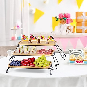 Urban Deco 3 Tier Serving Tray, Collapsible Tiered Tray Stand with 15 Inch Serving Platters for Dessert Table Display Set, Large Cupcake Stand, Serving Dishes for Entertaining