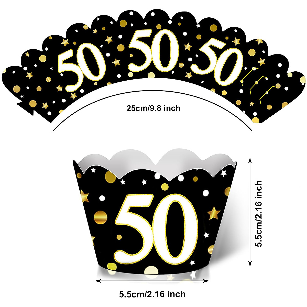 24pcs Dessert Cupcake Topper 24pcs Cupcake Wrappers Cheer to 50 Years Old Theme Decor Supplies Men Women Happy 50th Birthday Wedding Anniversary Party Decoration