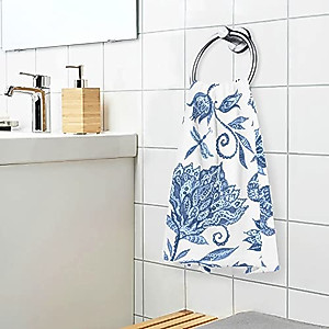 Kigai Blue White Floral Hand Towels 16 x 28 Inches 2PCS Bathroom Towel Set Soft Absorbent Cotton Hand Towel for Gym Shower Hotel