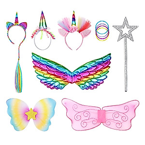 Jeowoqao Girls Princess Dress up Trunk Set 19 Pcs, Girls Rainbow Costume Set, Toddler Girls Dress up Clothes Pretend Play Costumes Set for Little Girl Ages 3 4 5 6