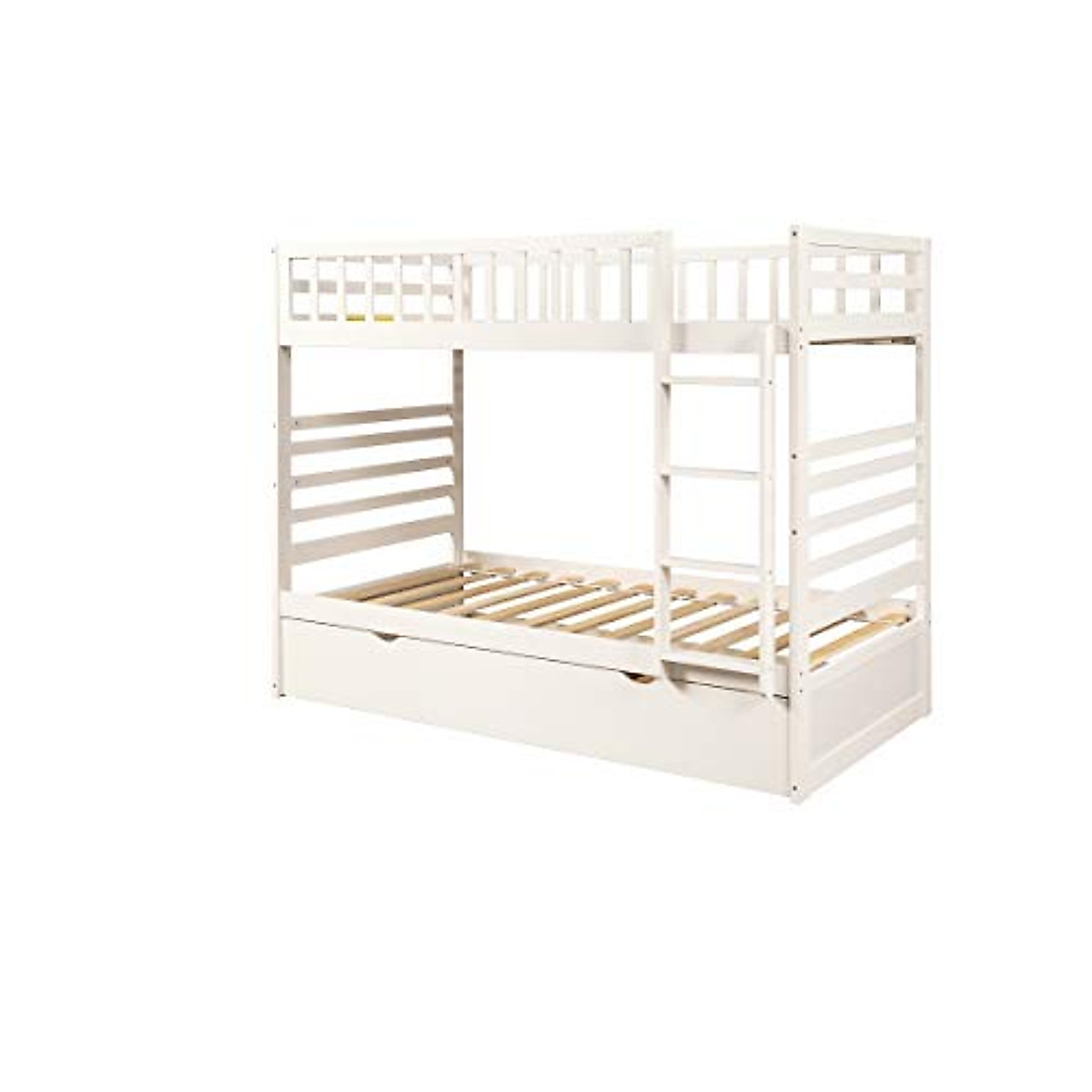 MERITLINE Twin Over Twin Bunk Bed for Kids,Detachable Wood Twin Bunk Bed Frame with Trundle,White