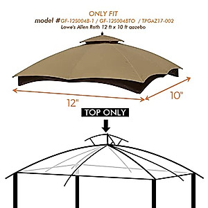 Tanxianzhe Replacement Canopy Top Double Tiered Canopy Cover Roof with Air Vent ONLY FIT for Lowe's Allen Roth 10'x12’ Gazebo #GF-12S004B-1 (Khaki)