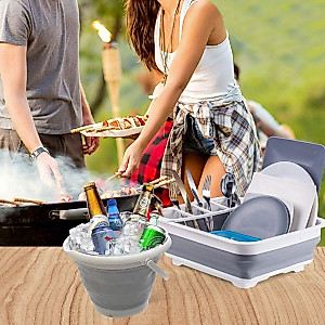 ZOUYO Collapsible Dish Drying Rack Portable Dish Drainer Dinnerware Organizer for Kitchen Counter RV Storage Campers