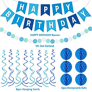 Happy Birthday Banner Sign Decorations - Atiger 28 PCS Happy Birthday Banners, Blue Happy Birthday Decorations for Men Boys, Party Decorations Supplies for Home Classroom, Decor Banner 9 ft